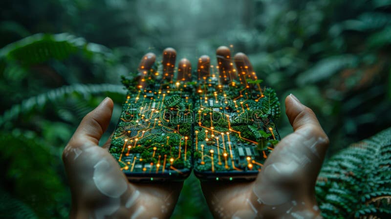 Hands Women Using Eco-future Technologies in the Ecosystem. Working in ...