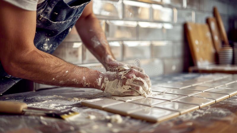 Hands at Work Creating Beautiful Tile Designs in a Rustic Workshop ...