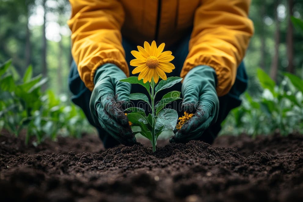 Hands at Work: Cultivating and Weeding in a Vibrant Green Setting Stock ...