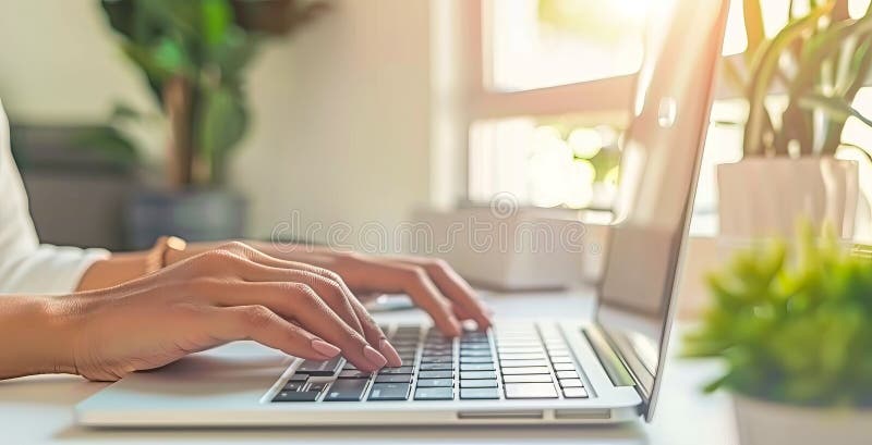 Hands at Work on the Keyboard of a Tablet or Laptop Close Up. Stock ...