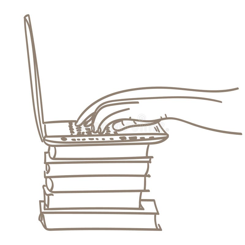 Hands at Work on the Laptop Keyboard, the Laptop Lies on the Books ...