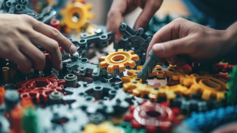Hands Work Together To Connect Colorful Gears, Symbolizing Teamwork and ...