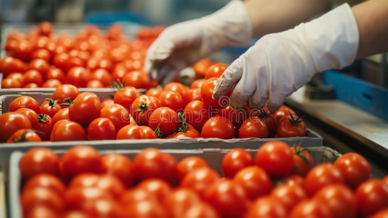 Worker Sorting Fresh Tomatoes in a Packing Facility during Daylight ...