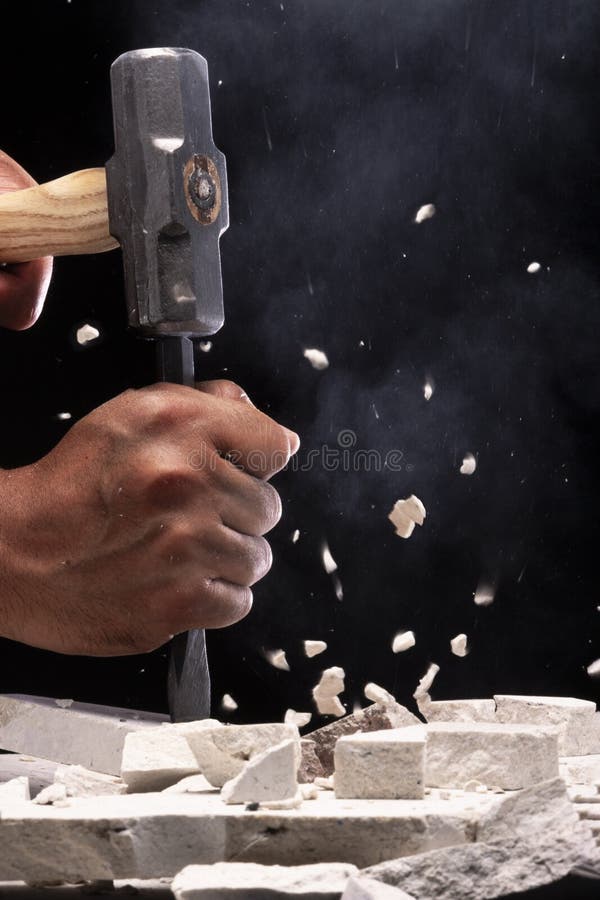 Hands of a Worker with a Hammer and a Chisel Stock Image - Image of ...