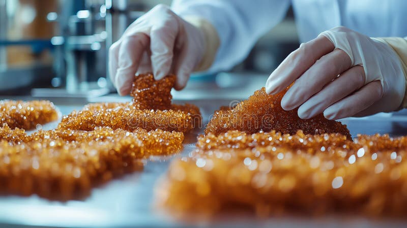 Hands of a Worker Inspecting and Sorting Gelatin Candies in a Food ...