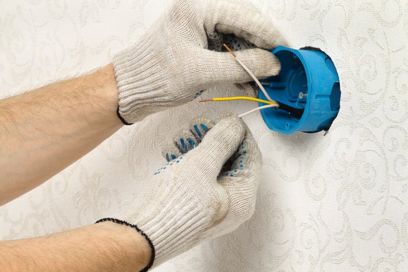Worker Installs the Socket Box Stock Image - Image of repair, socket ...