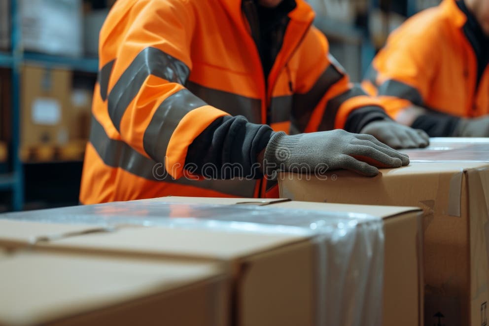 Hands of a Worker Moving Cardboard Boxes in a Warehouse, Packing Boxes ...
