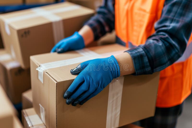 Hands of a Worker Moving Cardboard Boxes in a Warehouse, Packing Boxes ...