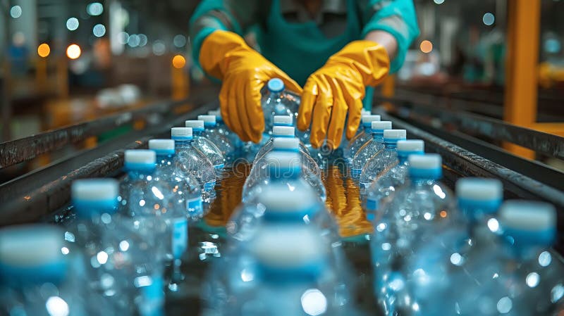 Hands of a Worker in Rubber Gloves at Work in the Secondary Production ...