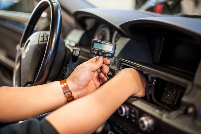 Hands Installing Small Display in Car Stock Image - Image of ring ...