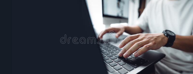 Hands Working on a Laptop Computer Stock Photo - Image of mockup ...