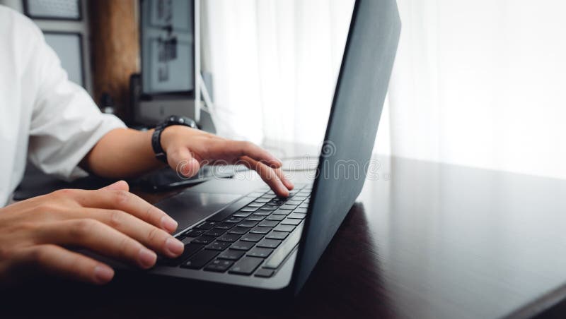 Hands Working on a Laptop Computer Stock Image - Image of business ...