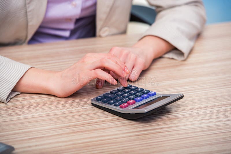 The Hands Working on the Calculator Stock Image - Image of information ...