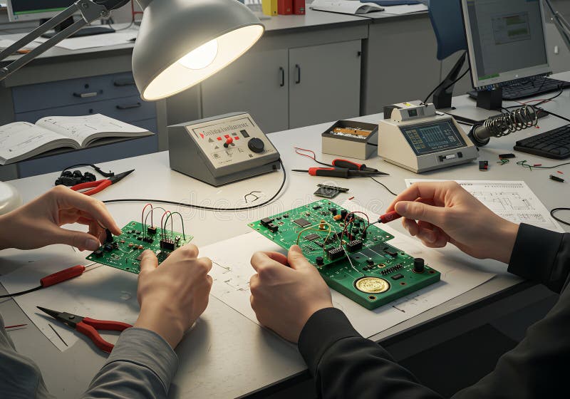 Hands Working on Circuit Boards Stock Illustration - Illustration of ...