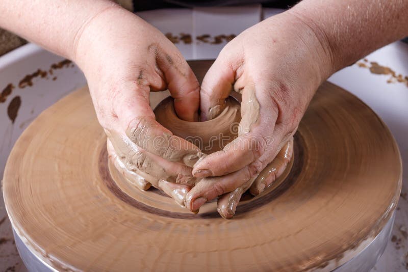 Hands Working with Clay on Potter S Wheel. Stock Photo - Image of ...