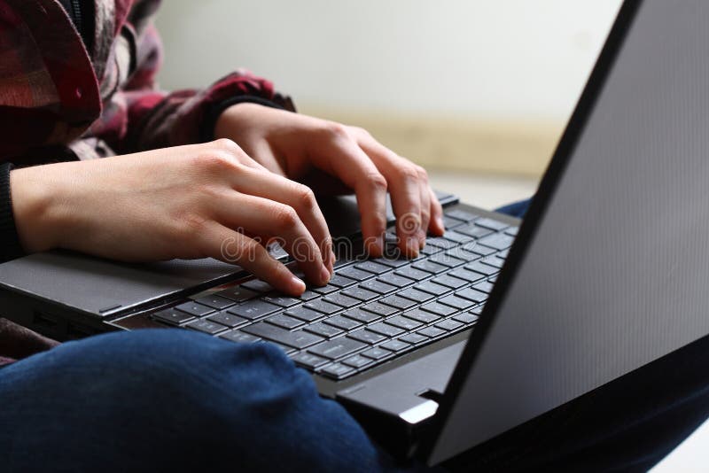 Hands working on computer stock image. Image of information - 18985687