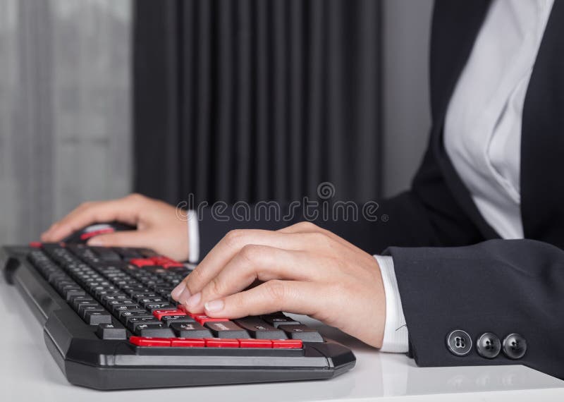 Hands Working on Computer Keyboard and Mouse Stock Image - Image of ...