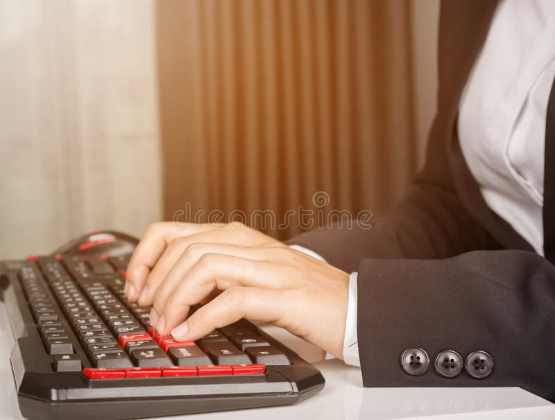 Hands Working on Computer Keyboard with Sunlight Stock Photo - Image of ...