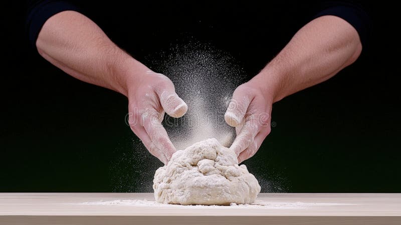 Hands Working with Dough Flour Dust Flying in the Air Creative Cooking ...