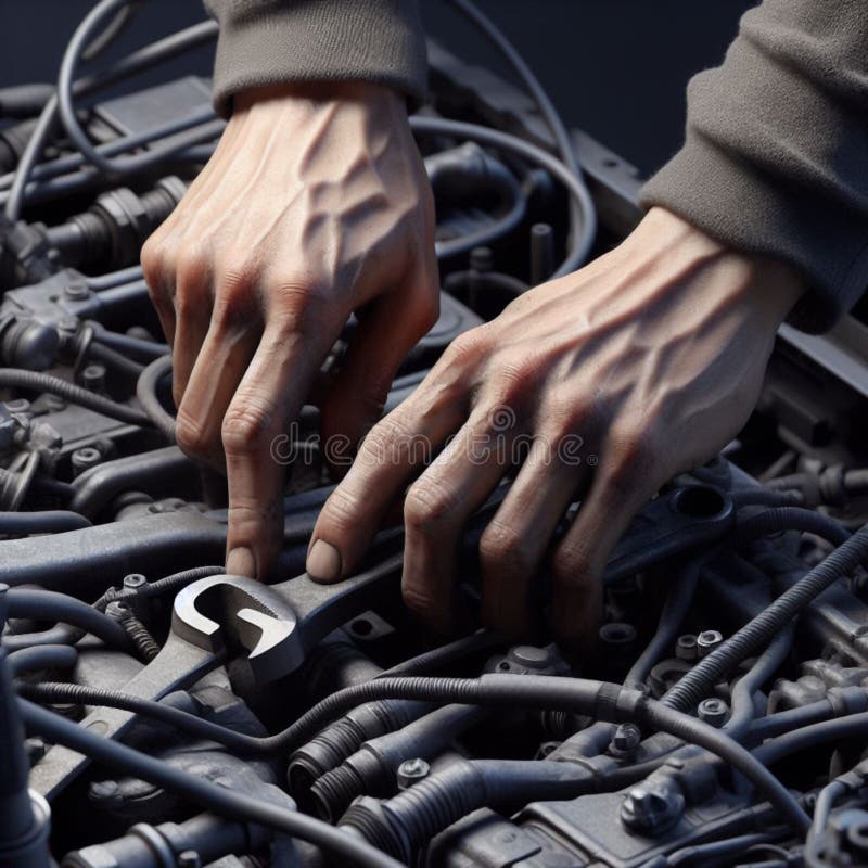 Hands Working on the Engine of a Car Stock Image - Image of tool, dirty ...