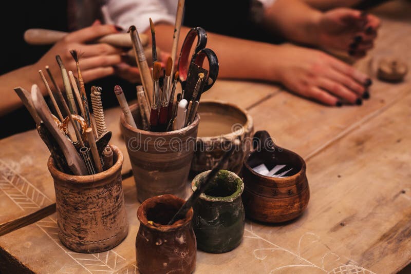 Hands Working and Finishing Sculpture with Clay Stock Photo - Image of ...