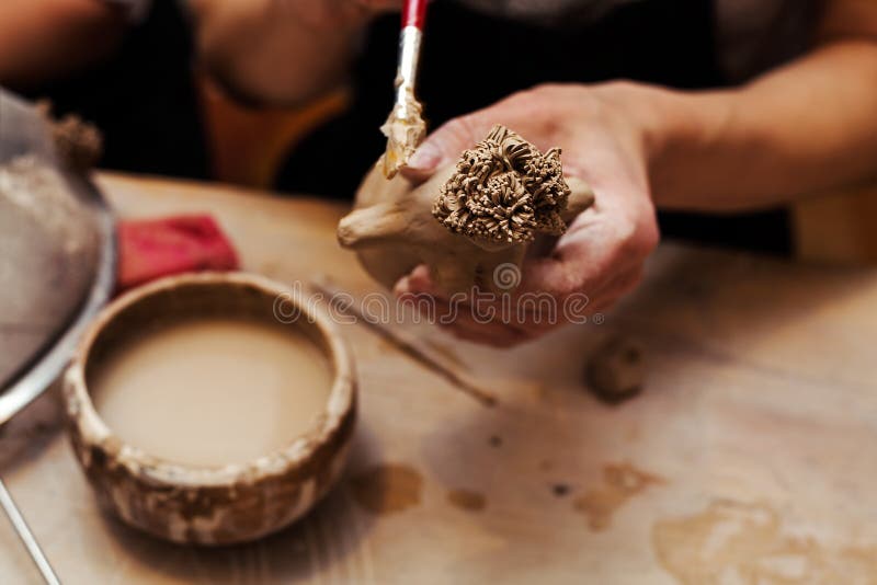 Hands Working and Finishing Sculpture with Clay Stock Image - Image of ...