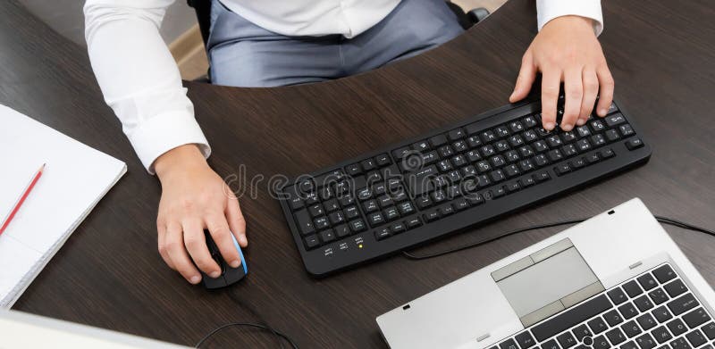 Hands Working on Keyboard and Laptop Stock Image - Image of closeup ...