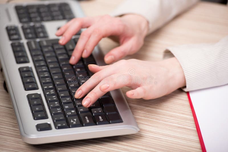 The Hands Working on the Keyboard in the Office Stock Image - Image of ...