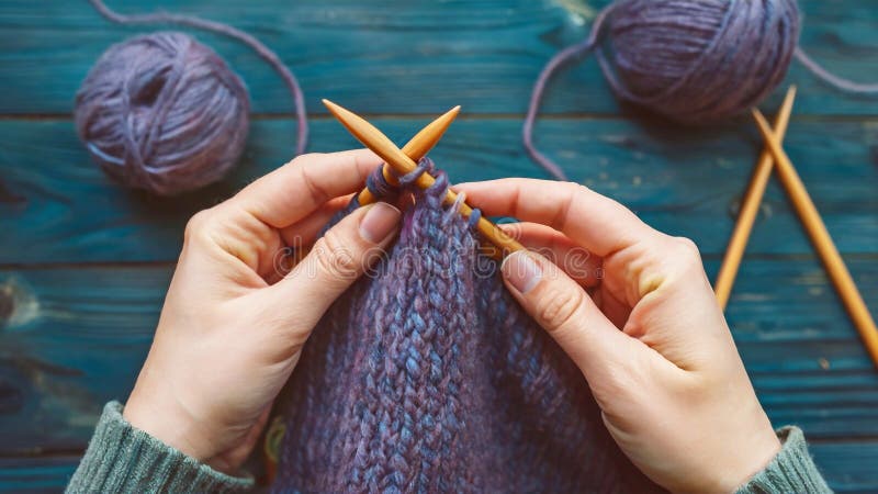 The Hands are Working on a Knitting Project with Perfect Knitting ...