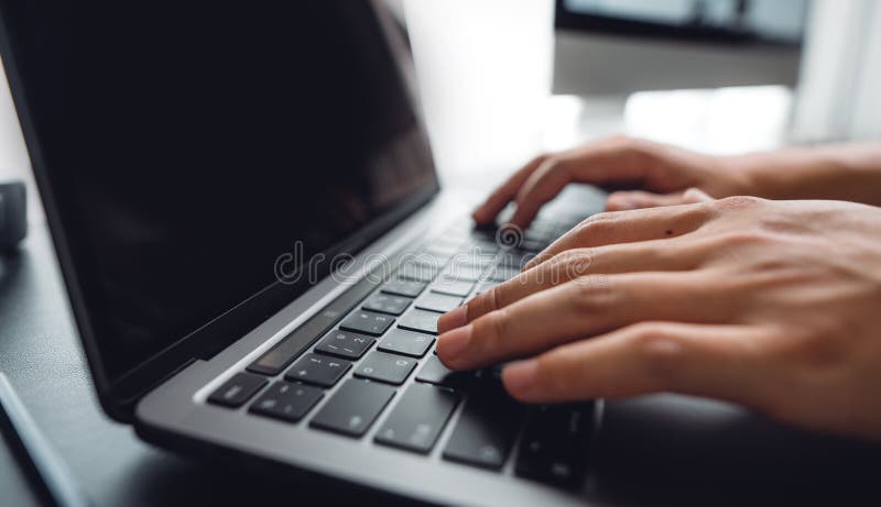Hands Working on a Laptop Computer Stock Image - Image of keyboard ...