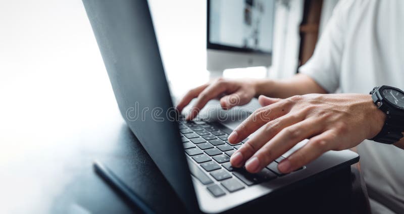 Hands Working on a Laptop Computer Stock Image - Image of business ...