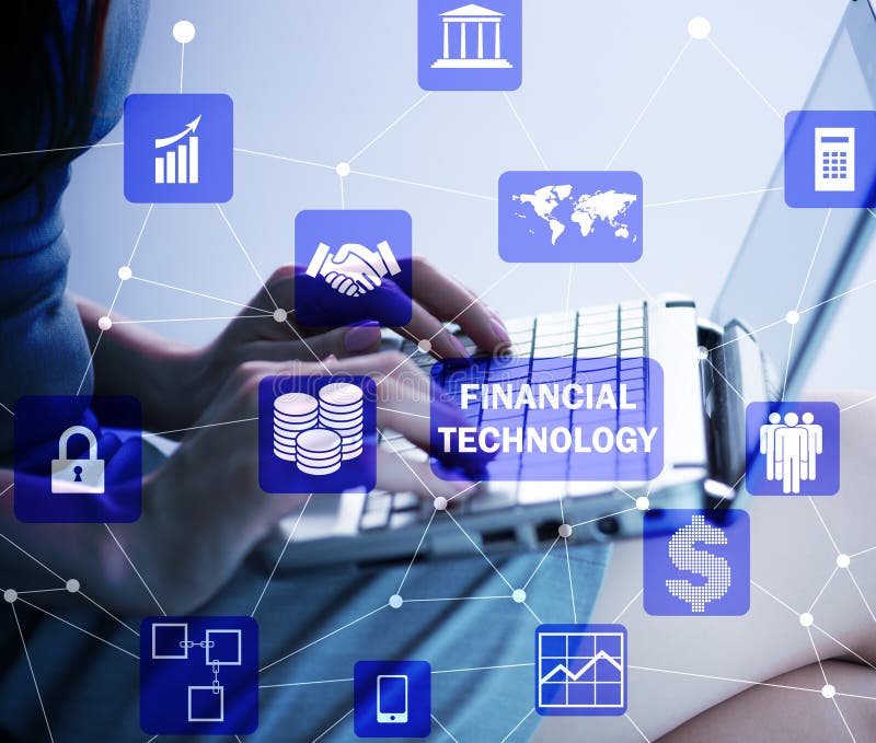 Hands Working on Laptop in Financial Technology Fintech Concept Stock ...