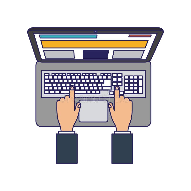 Hands working on laptop stock vector. Illustration of computer - 143614153