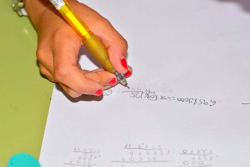 Hands Working Math at School Stock Photo - Image of pencil, problem ...