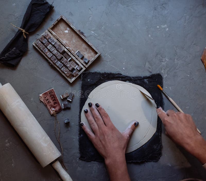 Hands Working on Pottery Wheel , Retro Style Toned Stock Photo - Image ...