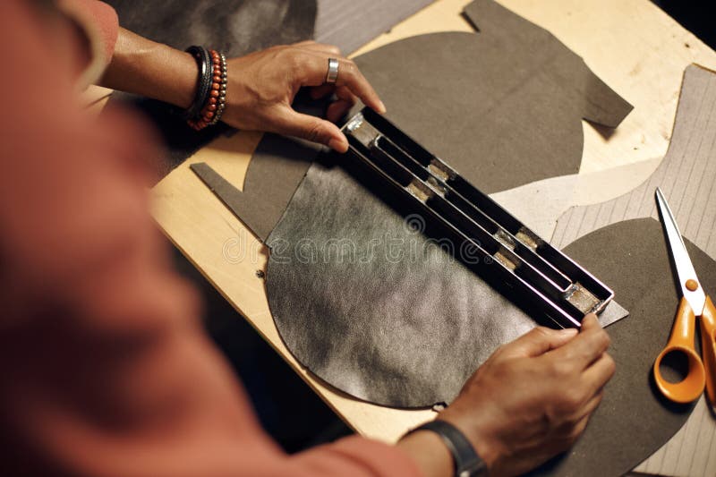 Crafting Piece of Leather with Cutting Tool Stock Image - Image of ...