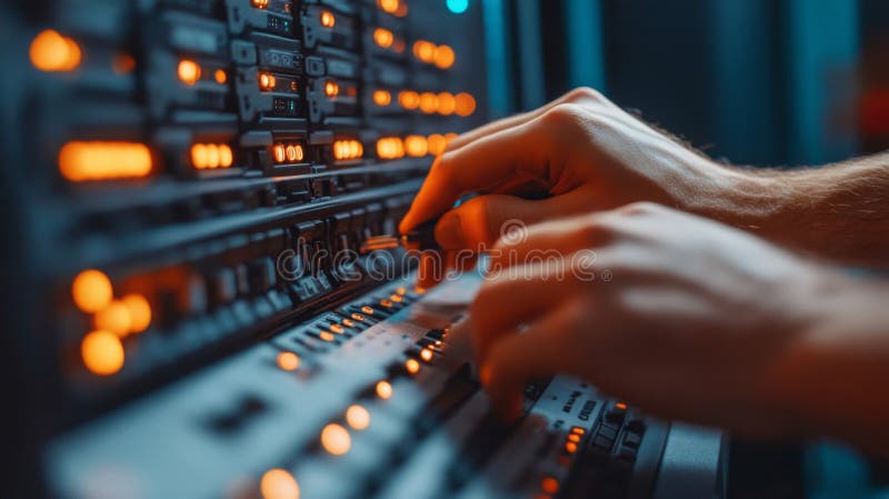 Hands Working on Server Rack Maintenance and Repair Stock Illustration ...