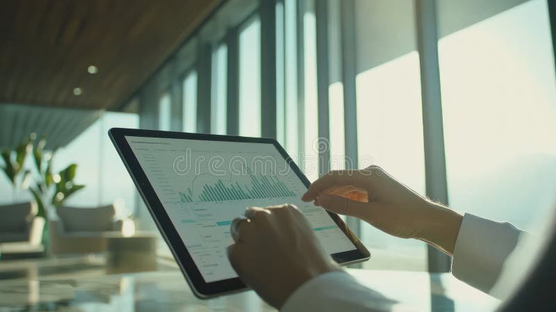 Hands Working on Tablet in Modern Office Setting Stock Illustration ... Hands Working on Tablet in Modern Office Setting Stock Illustration ...