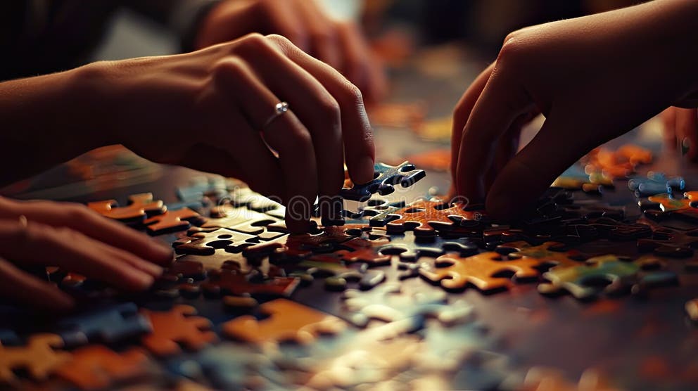 Hands Working Together To Solve a Puzzle. Teamwork and Problem Solving ...