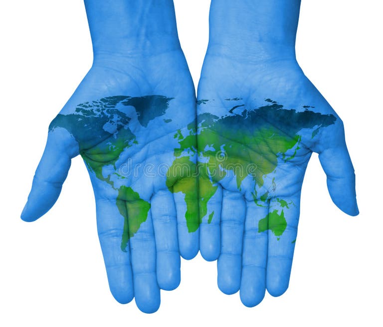Hands with World Map, Map of the World Drawn Stock Illustration ...