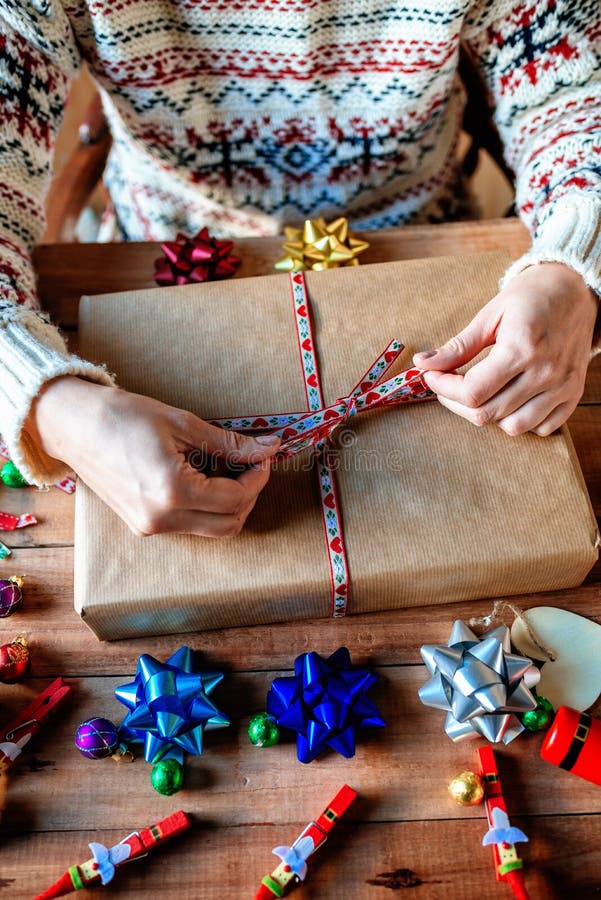Hands Wrapping Christmas Gifts Stock Photo - Image of copyspace ...