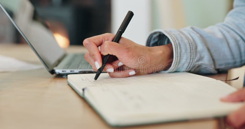 Hands, Writer Notes and Laptop for Work from Home, Planning Goals and ...