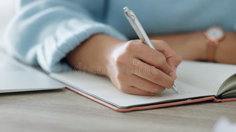 Hands, Writing in Notepad and Person on Sofa at Home for Creative Idea ...