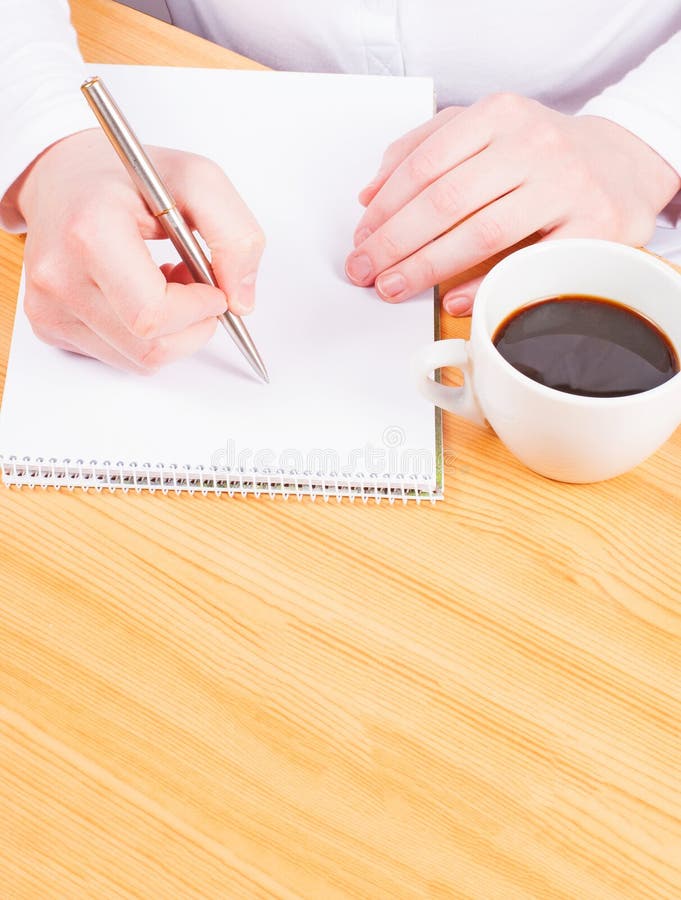 Hands Writing with Coffee, Planning Stock Image - Image of purpose ...