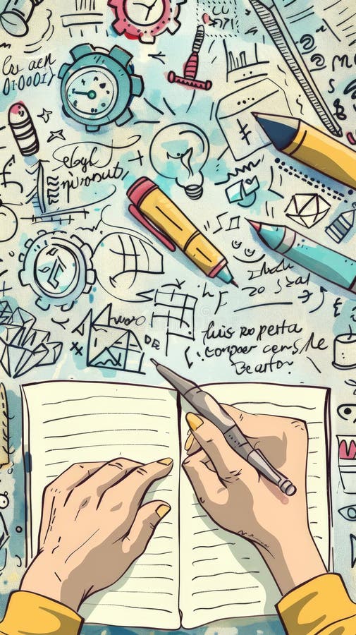 Hands Writing in Notebook with Sketches and Ideas. Ideal for Creative ...