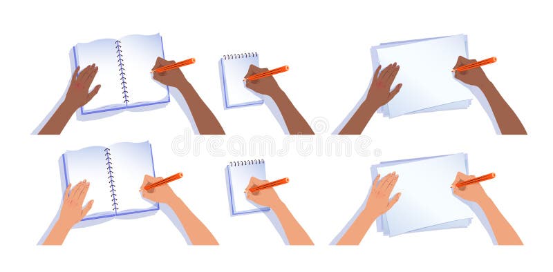 Hands Writing in Notebooks and Paper Stock Vector - Illustration of ...