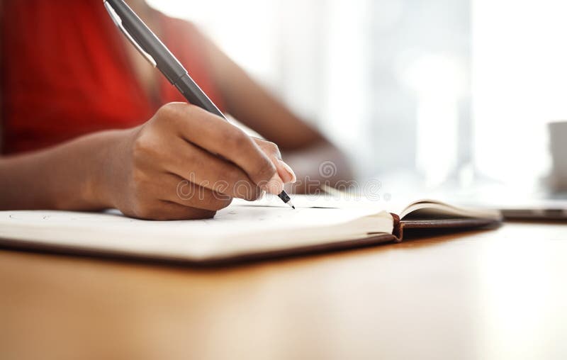 Hands, Writing and Notes of Ideas in Planner with Schedule for ...