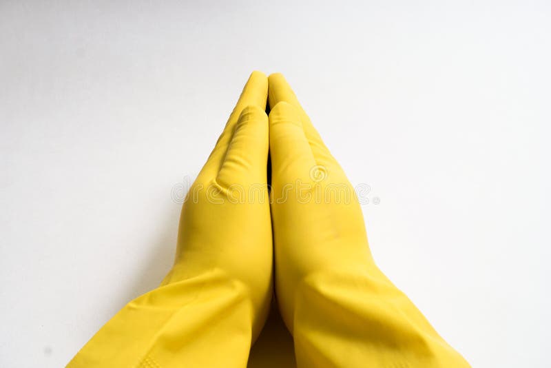 Hands in Yellow Rubber Gloves on White Background Stock Image - Image ...
