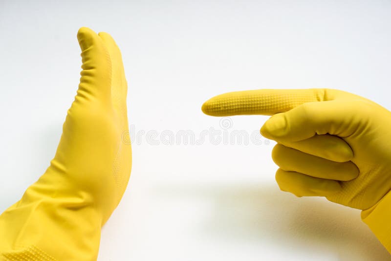 Hands in Yellow Rubber Gloves on White Background Stock Image - Image ...