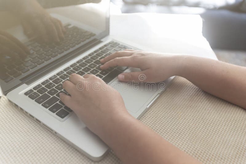Hands of a Young Girl Typing on a Laptop Stock Photo - Image of laptop ...